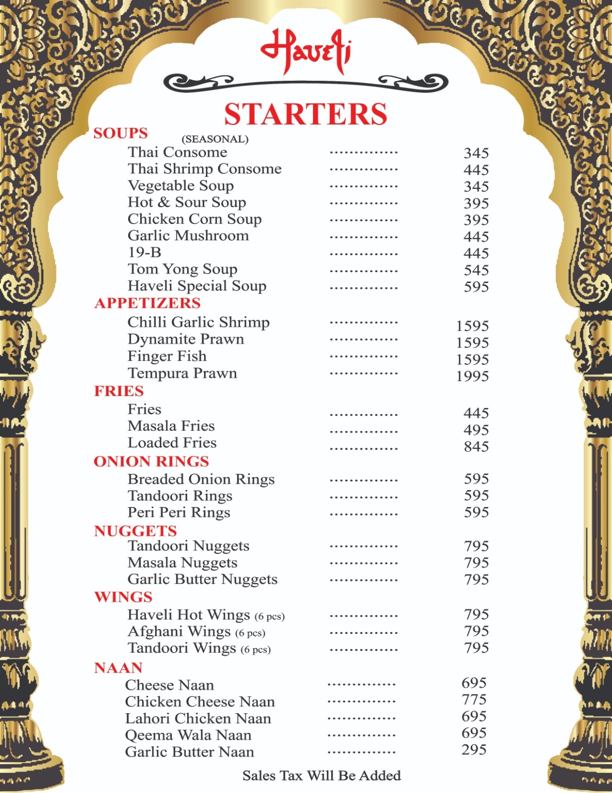 Haveli Restaurant Lahore Menu 2025