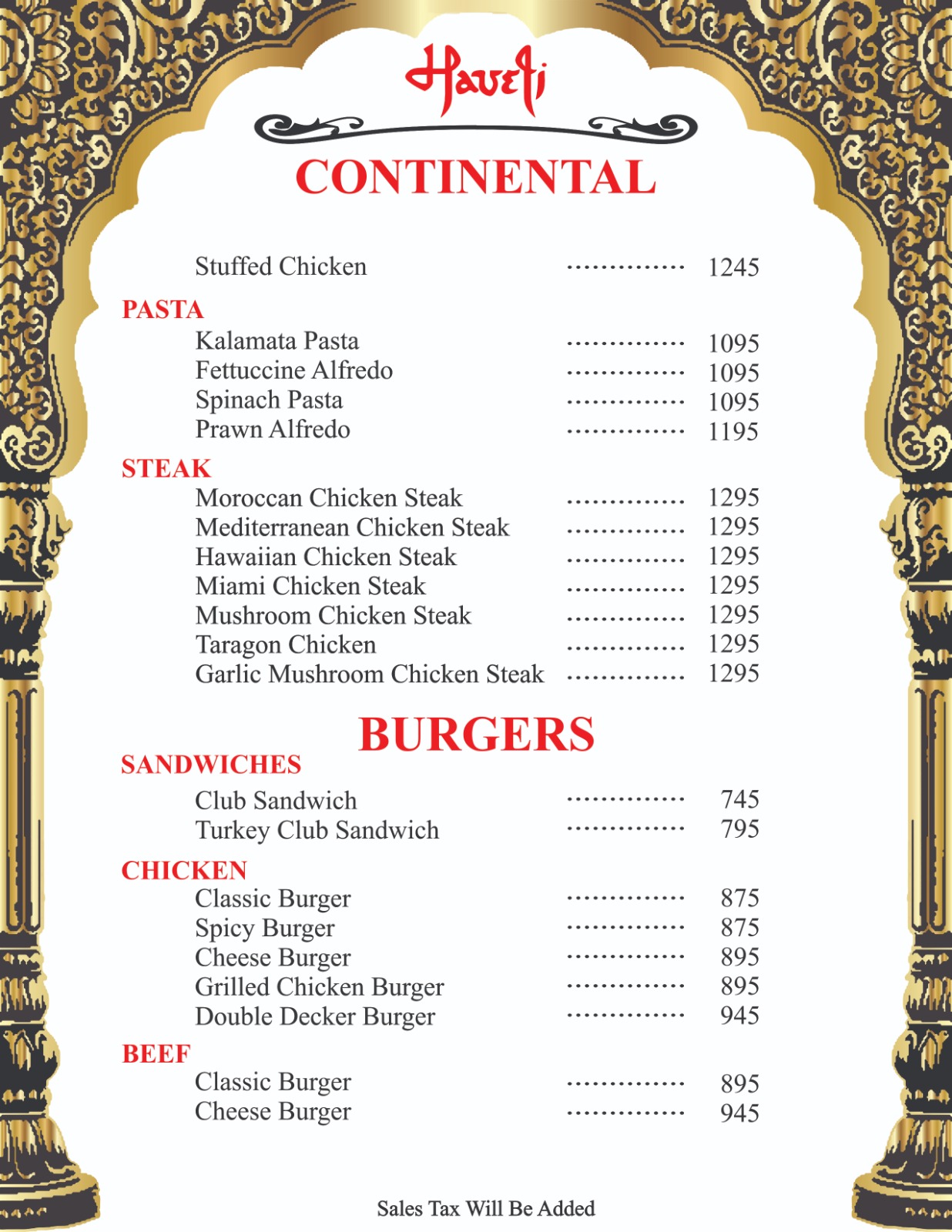 Haveli Restaurant Lahore Menu 2025