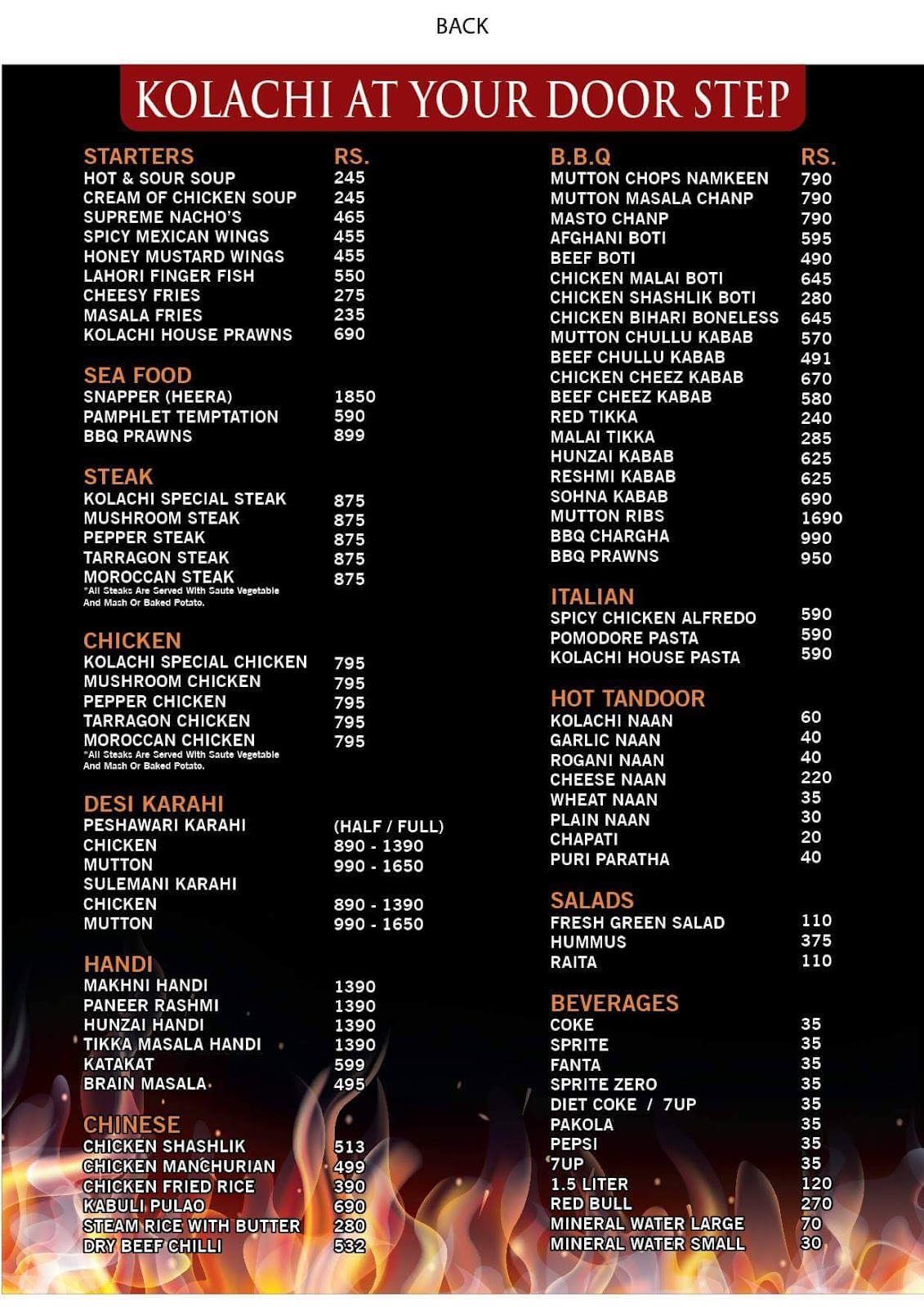 Kolachi Restaurant Karachi Menu 2025